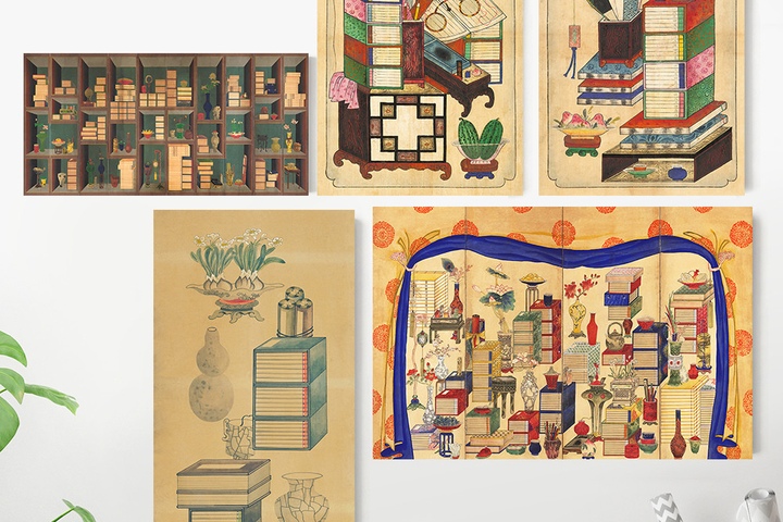 그림·사진 책가도 병풍 동양화 조선 민화 학문 수험생 공시생 선물 앤틱 인테리어 캔버스 액자 모음 오늘의집 쇼핑