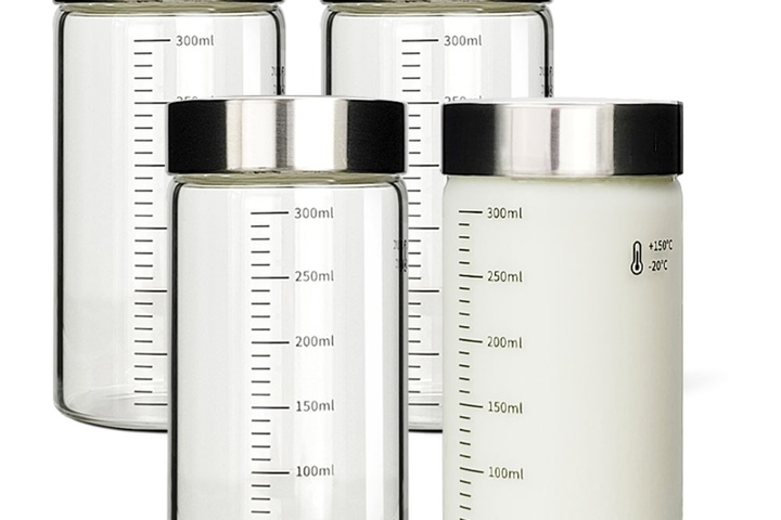 밀폐용기·반찬통 미르 내열유리 눈금유리병 300ml 4p 우유 수제청 보관 유리병 오늘의집 쇼핑