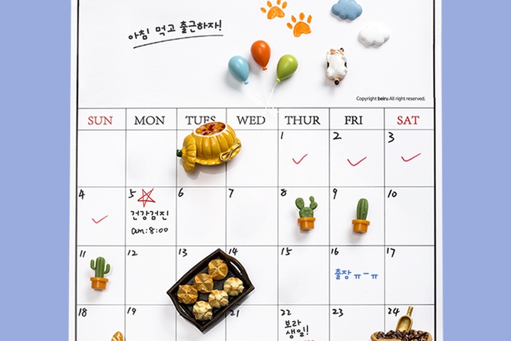 데스크테리어 냉장고 자석 화이트보드 달력 칠판 미니 스케줄 보드 착붙 메모 월간베이직 오늘의집 쇼핑
