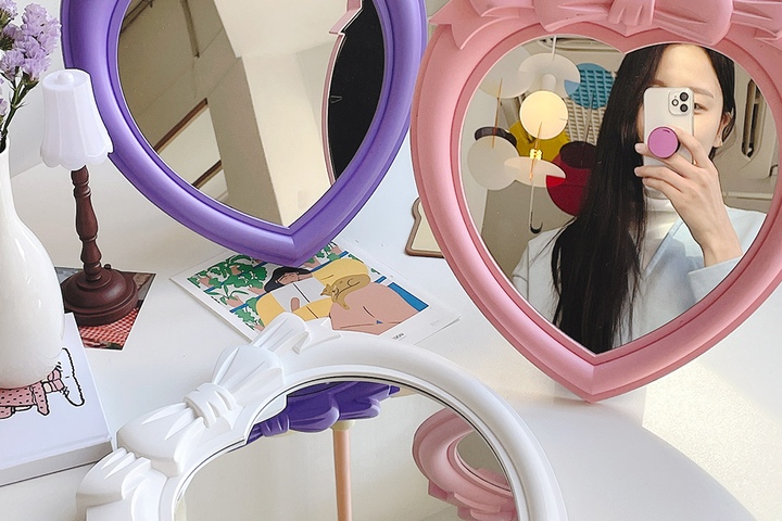 이이공브이샵 리본 하트거울 키치무드 탁상거울 3colors 위시버킷