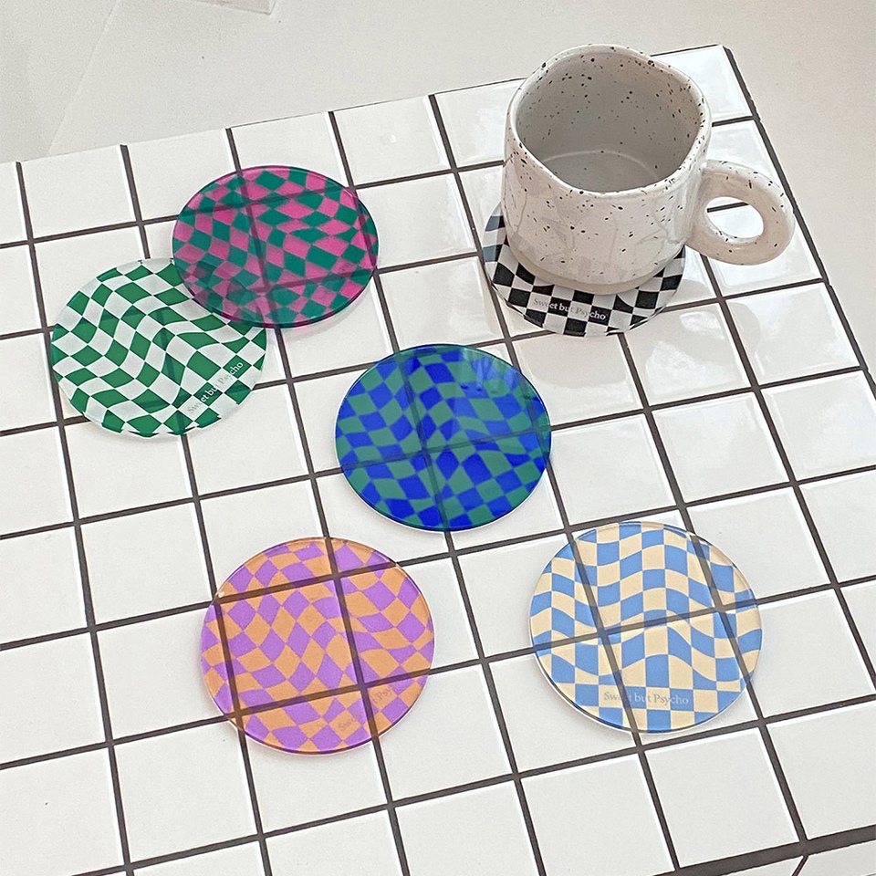 받침·손잡이 체커보드 아크릴 원형 코스터 컵받침 홈카페소품 6colors 오늘의집 쇼핑