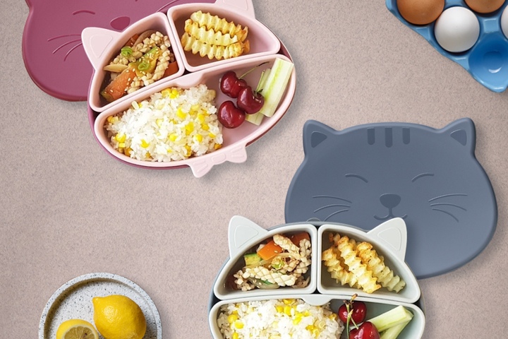 이유식기 뚱냥이 흡착식판본체내컵뚜껑 최상급 식품용 실리콘 식판 오늘의집 쇼핑