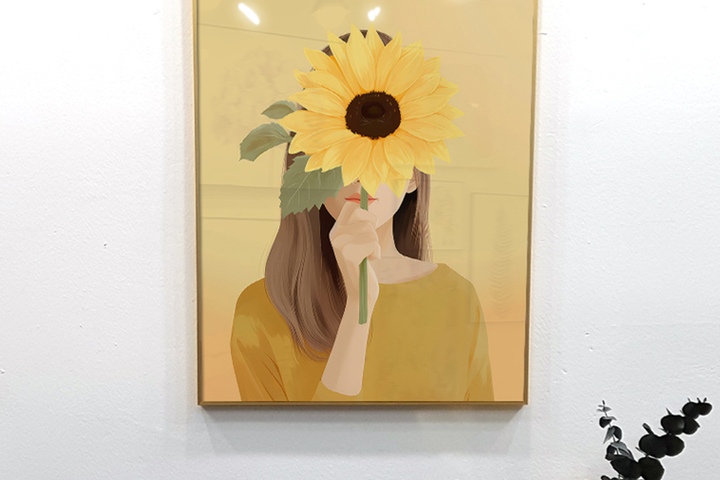 그림·사진 돈 들어오는 해바라기를 든 소녀 B 얼굴정면 가린 해바라기 거실 인테리어 그림 액자 오늘의집 쇼핑
