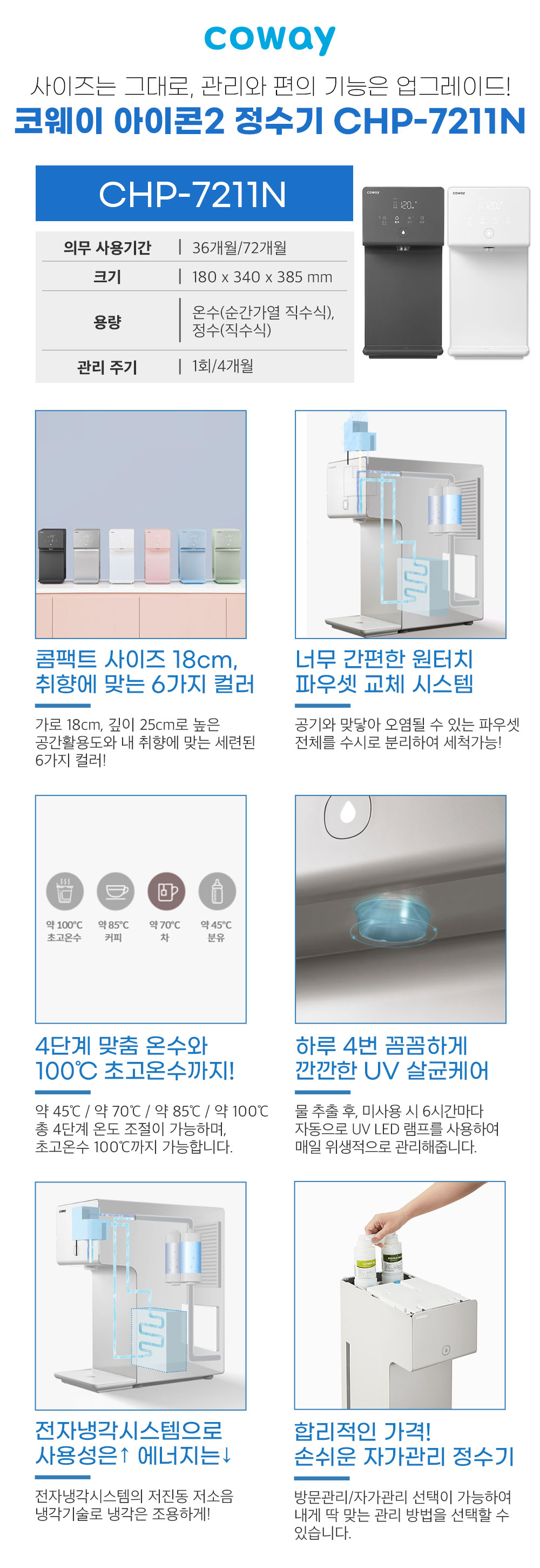 냉온정수 > [렌탈]아이콘정수기2.0 최대 20만 셀프/방문관리 냉온/냉정수기 CHP/CP-7211N | 오늘의집 쇼핑