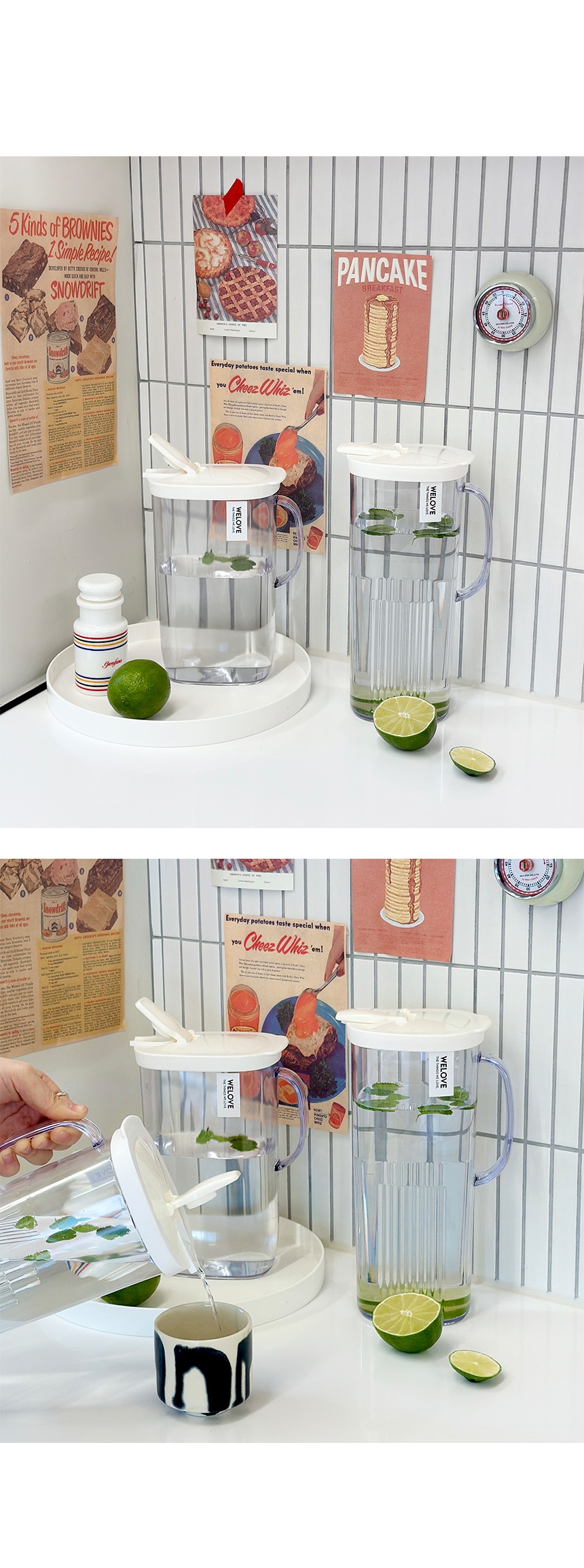 물병·저그·디스펜서 > BPA FREE 투명 심플 모던한 화이트 냉장고 손잡이 물병 정사각(1.5L)/2P세트) | 오늘의집 쇼핑